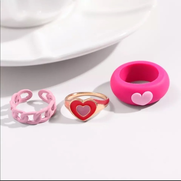 Jewelry | Chunky Barbie Heart Ring Set Three Pieces | Poshmark